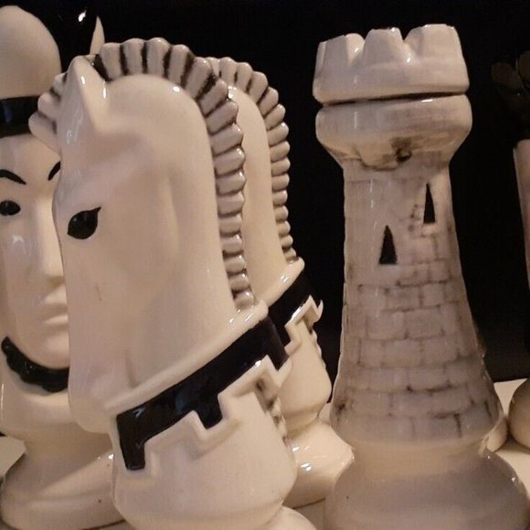 Games | Vintage Handmade Ceramic Chess Set From The 198s Black And Blue ...